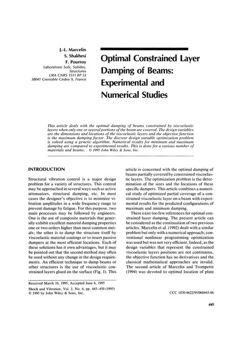 Pdf Optimal Constrained Layer Damping Of Beams Experimental And
