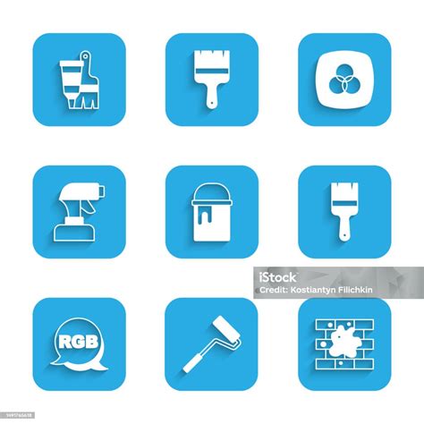 페인트 통 롤러 브러시 집 페인팅 Rgb 스프레이 건 Cmyk 색상 혼합 및 페인트 아이콘이 있는 튜브를 설정합니다 벡터