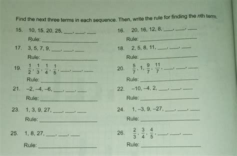 find the next three terms in each sequence then write the rule for