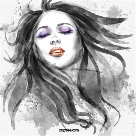 수채화 손으로 그린 캐릭터 여자 일러스트 튄 그림 삽화 수채화 머리 초상화 Png 일러스트 및 Psd 이미지 무료 다운로드