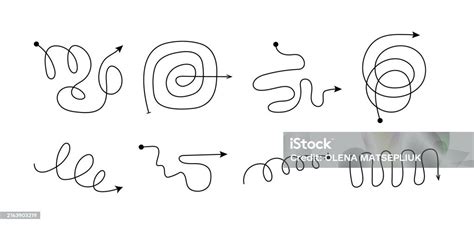 소용돌이와 고리가 있는 간단한 검은색 화살표 낙서 낙서 요소 화살표 방향 표시 벡터 요소 개체 그룹에 대한 스톡 벡터 아트 및