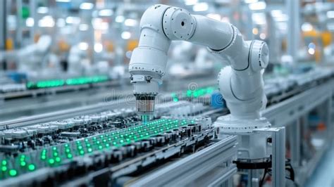 Robotic Arm Working On Circuit Board In Modern Factory Stock Image Image Of Equipment Machine