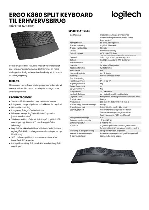 Logitech Ergo K860 Ergonomic Split Keyboard User Manual