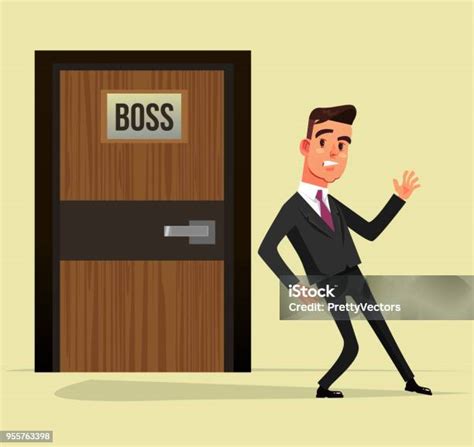 우유 부 단 사무실 작업자 남자 관리자 문자 서 보스 문 아래와 사고 여부에 서 평면 그래픽 디자인 절연 만화 일러스트 벡터