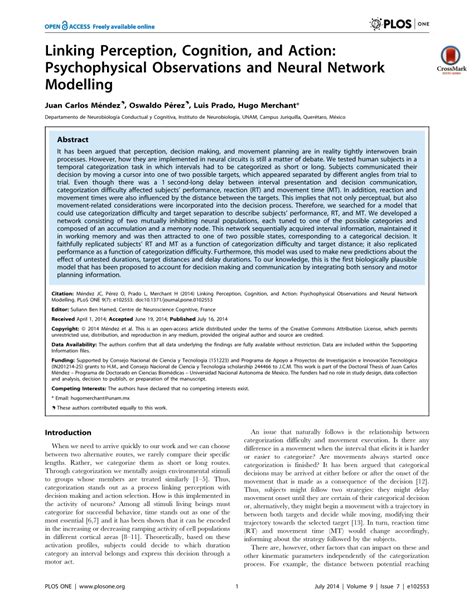 Pdf Linking Perception Cognition And Action Psychophysical Observations And Neural Network