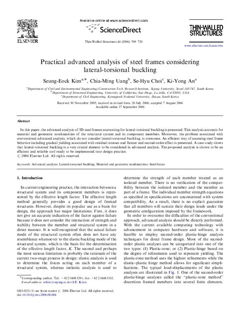 Pdf Practical Advanced Analysis Of Steel Frames Considering Lateral