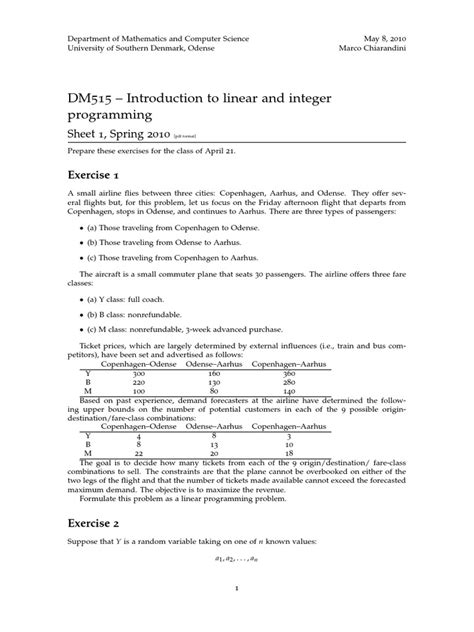 dm515 introduction to linear and integer programming sheet 1 spring