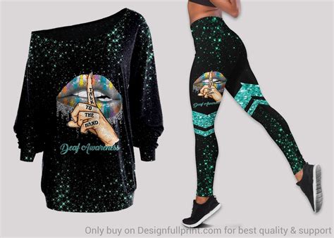 Talk To The Hand Deaf Awareness Off Shoulder Long Sleeves Top And Leggings Set Hg Designfullprint