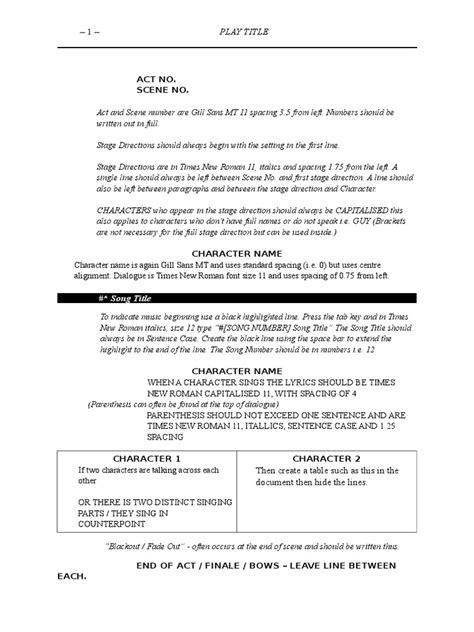 Musical Script Template Pdf Bracket Times New Roman