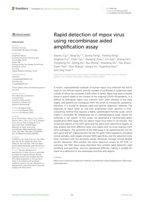 Pdf Rapid Detection Of Mpox Virus Using Recombinase Aided Amplification Assay