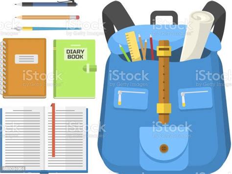 학교 가방 배낭 가득 어린이 고정 지퍼 교육 자루 벡터 일러스트 레이 션 공급 가득 찬에 대한 스톡 벡터 아트 및 기타 이미지 가득 찬 가방 가위 Istock