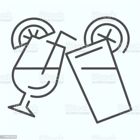 칵테일 얇은 라인 아이콘입니다 흰색에 격리 된 두 개의 바 칵테일 안경 벡터 그림 웹 및 앱을 위해 디자인 된 레몬 윤곽 스타일 디자인의 칵테일 Eps 10 10에 대한