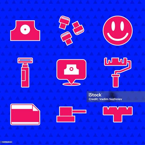 세트 스프레이노즐 캡 마커 펜 부착물 페인트 롤러 브러시 종이 접착제 스티커 미소 얼굴 및 아이콘을 사용할 수 있습니다 벡터 건강관리와 의술에 대한 스톡 벡터 아트 및 기타