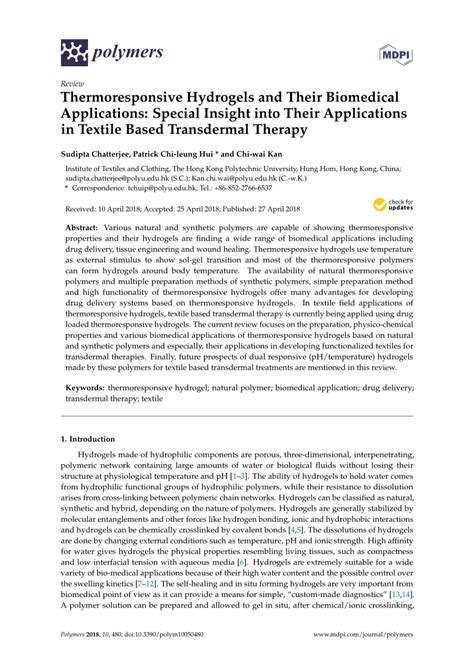 Pdf Thermoresponsive Hydrogels And Their Biomedical Applications Special Insight Into Their