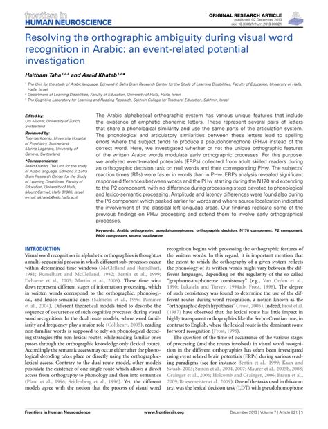 Pdf Resolving The Orthographic Ambiguity During Visual Word