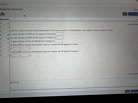 Solved Assignment Homework Find The T Value S For Each Chegg