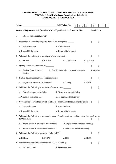 Iv Ii Cse Mid Ii Qp Quiz Question Paper Jawaharlal Nehru Technological University