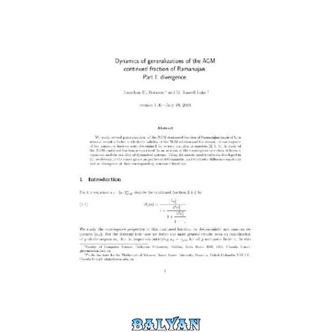 دانلود کتاب Dynamics Of Generalizations Of The Agm Continued Fraction Of Ramanujan Divergence