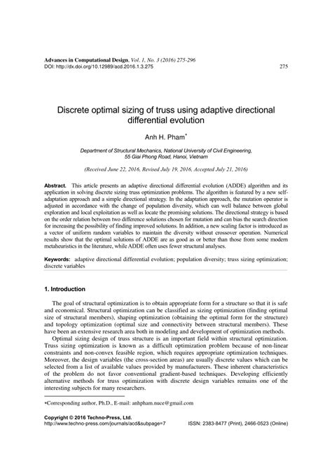 Pdf Discrete Optimal Sizing Of Truss Using Adaptive Directional