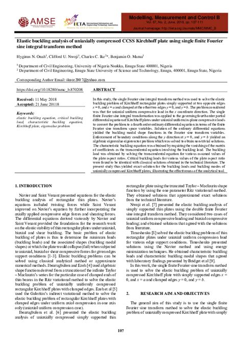 pdf elastic buckling analysis of uniaxially compressed ccss kirchhoff