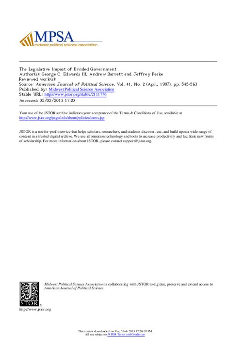 Pdf The Legislative Impact Of Divided Government Author S
