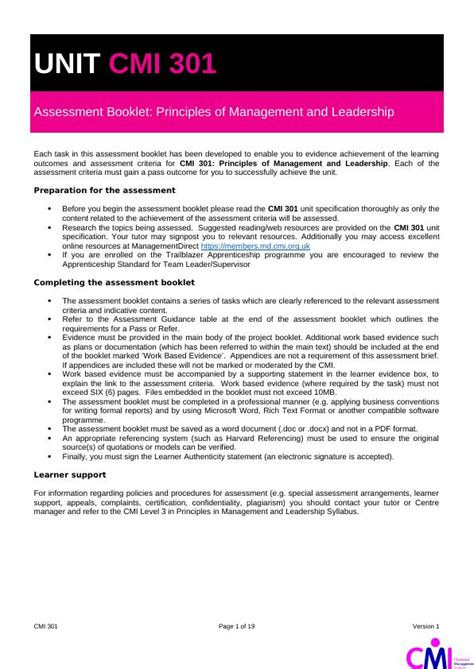 Unit Cmi 301 Principles Of Management And Leadership
