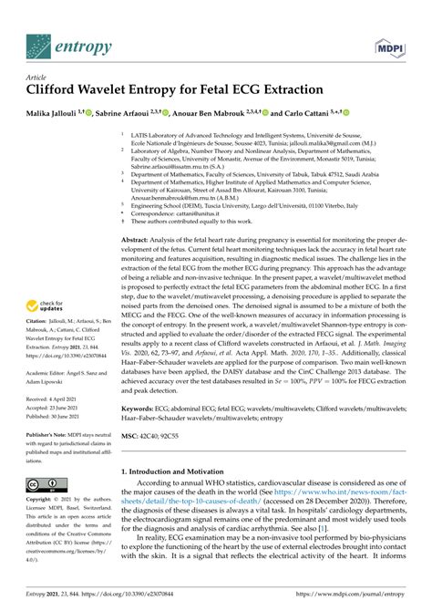 Pdf Clifford Wavelet Entropy For Fetal Ecg Extraction