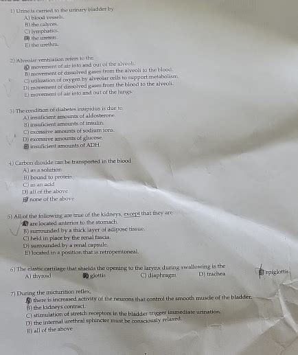 Solved Urine Is Carried To The Urinary Bladder Bya ﻿biood
