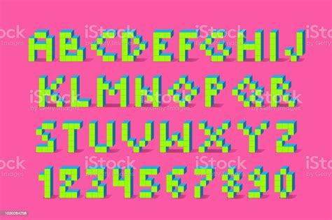 픽셀 복고풍 비디오 게임 글꼴입니다 80 S 복고풍 알파벳 글꼴 3차원 형태에 대한 스톡 벡터 아트 및 기타 이미지 3차원