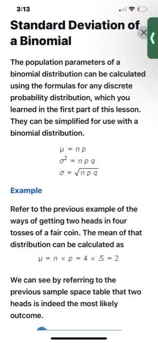 Solved Standard Deviation Of A Binomial The Population Chegg