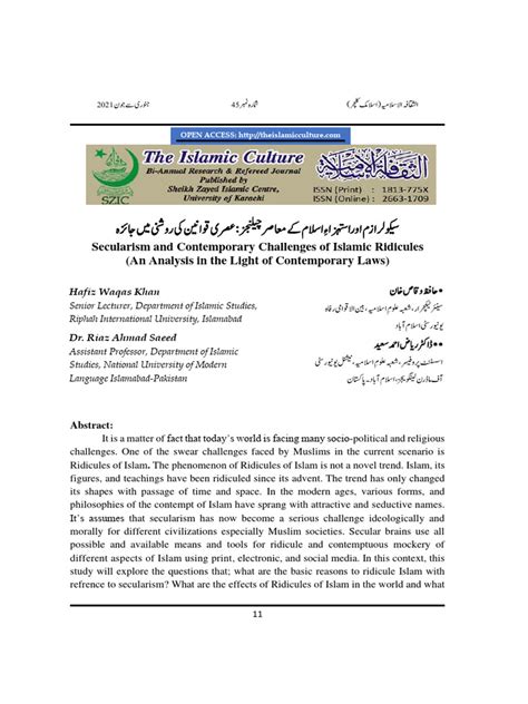Secularism And Contemporary Challenges Of Islamic Ridicules An