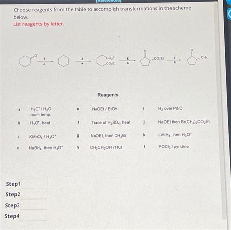 solved choose reagents from the table to accomplish