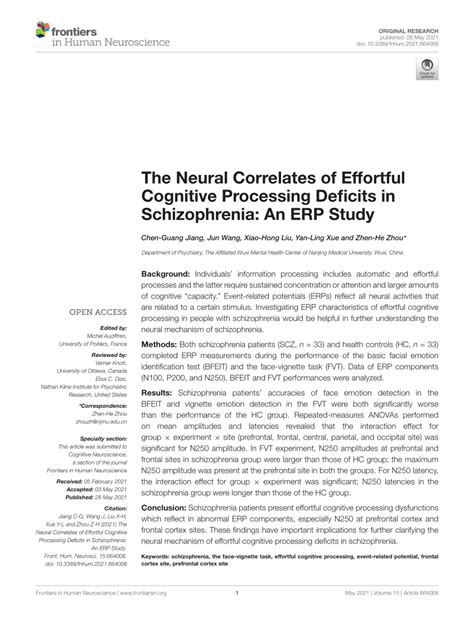 Pdf The Neural Correlates Of Effortful Cognitive Processing Deficits
