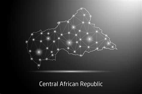 추상 매시 라인과 중앙 아프리카 공화국의지도가 있는 어두운 그라디언트 배경에 포인트 스케일 3d 메쉬 폴리곤 네트워크 연결 0명에 대한 스톡 벡터 아트 및 기타 이미지