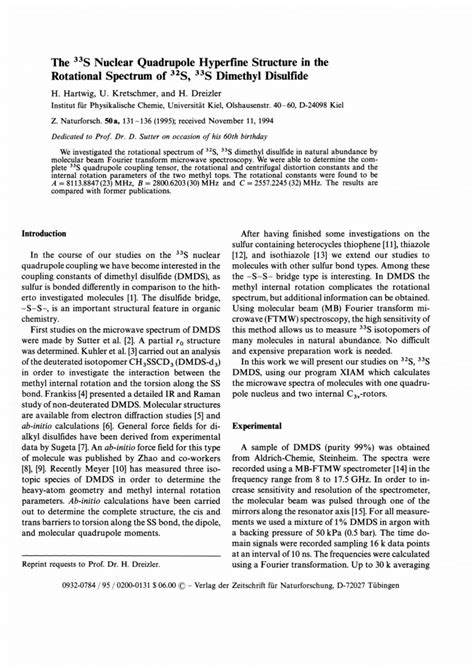 Pdf The 33s Nuclear Quadrupole Hyperfine Structure In The Rotational