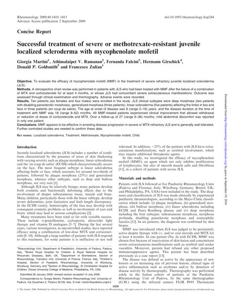 Pdf Sucessful Treatment Of Severe Or Methotrexate Resistant Juvenile Localized Scleroderma