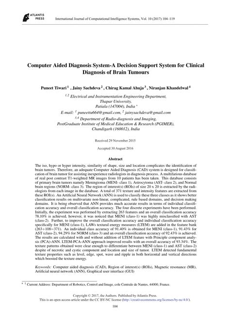 Pdf Computer Aided Diagnosis System A Decision Support System For
