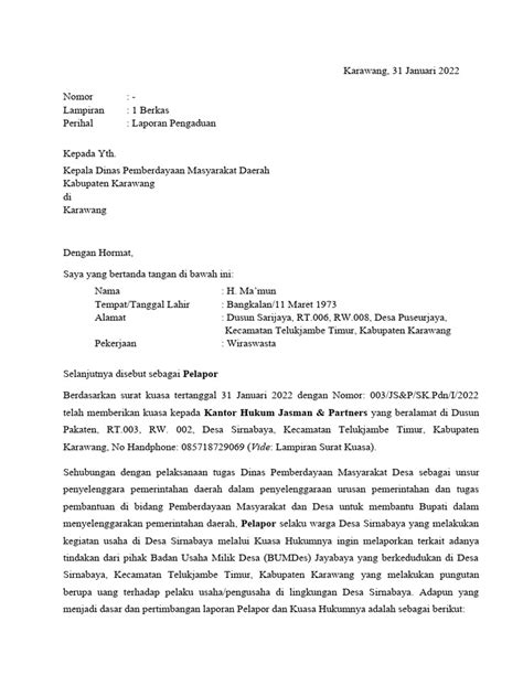 Surat Laporan Pengaduan Dpmd Pdf