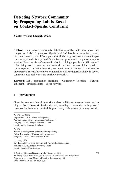 Pdf Detecting Network Community By Propagating Labels Based On Contact Specific Constraint