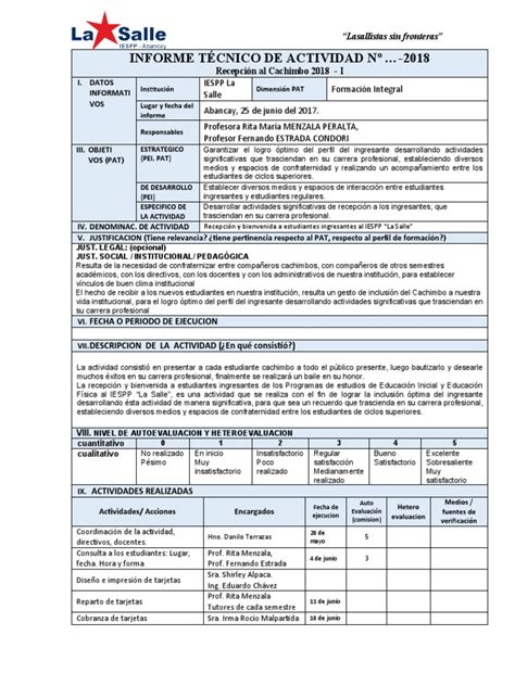 Ejemplo Informe Tecnico Esquema Pdf
