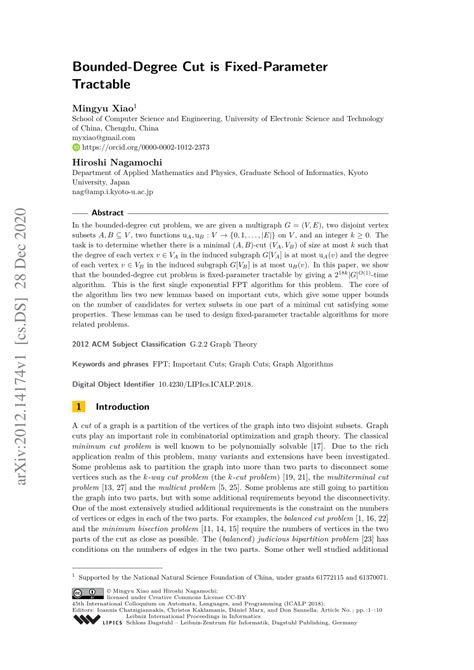 Pdf Bounded Degree Cut Is Fixed Parameter Tractable