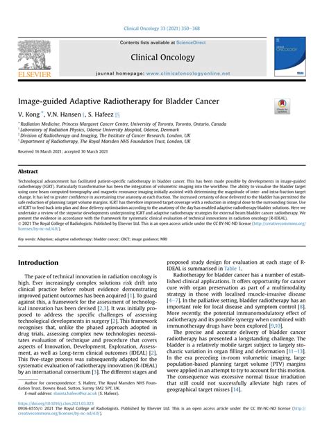 Pdf Image Guided Adaptive Radiotherapy For Bladder Cancer