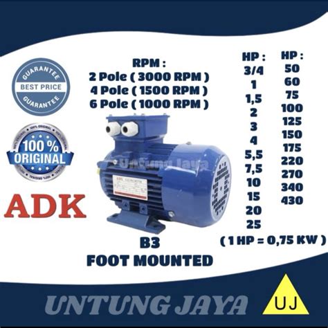 Jual DINAMO ELEKTRO MOTOR ADK 3 PHASE 3HP 2 2KW 4 POLE 1500 RPM ELEKTRIK MOTOR ADK Shopee