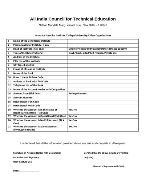 Sample Mandate Form Pdf