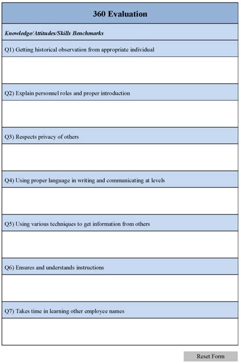 360 Evaluation Form Editable Forms