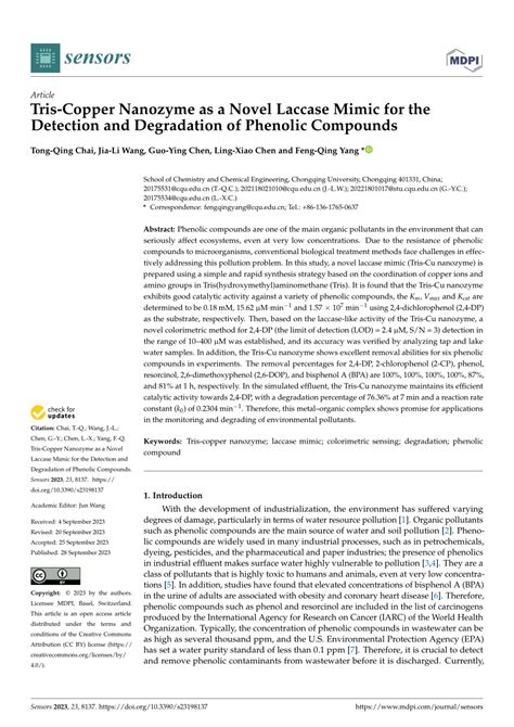 Pdf Tris Copper Nanozyme As A Novel Laccase Mimic For The Detection And Degradation Of