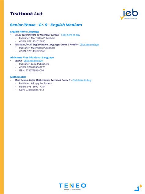 Textbook List Senior Phase Grade 9 Ieb 2024 Pdf Textbook List Senior Phase Grade 9 Ieb 2024 Pdf