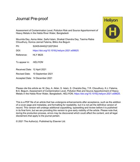Pdf Assessment Of Contamination Level Pollution Risk And Source Apportionment Of Heavy Metals