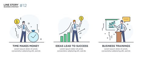 사업가와 일러스트 컨셉의 집합입니다 워크플로 성장 그래픽 비즈니스 개발 이정표 선형 그림 아이콘 인포그래픽 방문 페이지 사이트 인쇄 포스터입니다 라인 스토리 남자에 대한