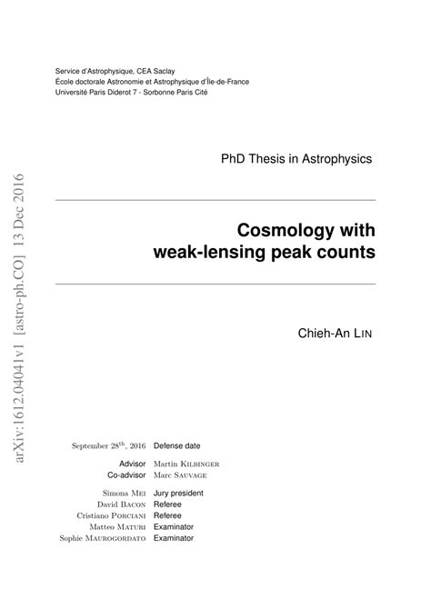 Pdf Cosmology With Weak Lensing Peak Counts